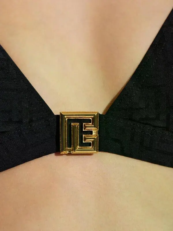 Balmain Logo Plaque Halterneck Bikini