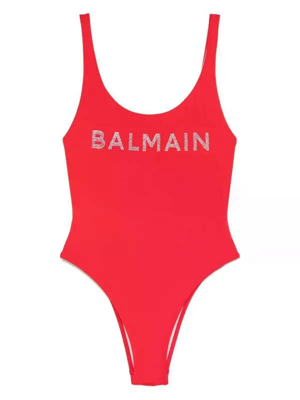 Balmain Logo Appliqué Swimsuit - Red