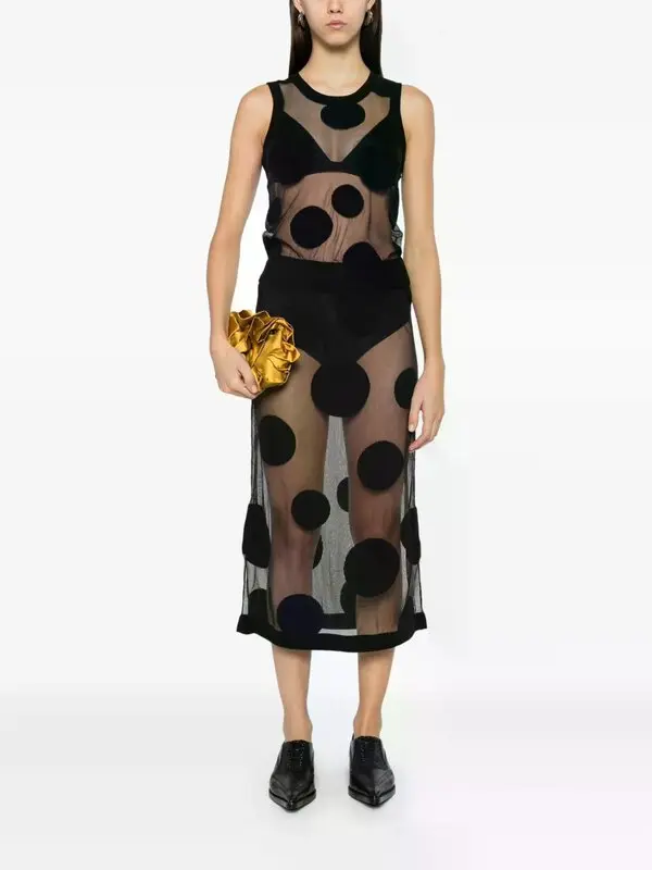 Viktor & Rolf Polka-dot Mesh Midi Skirt - Black
