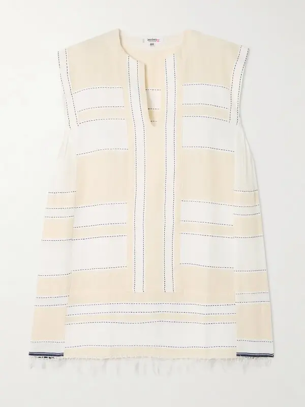 LEMLEM Elina Fringed Striped Cotton-blend Kaftan - Neutrals