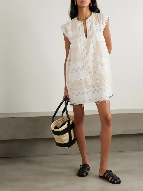 LEMLEM Elina Fringed Striped Cotton-blend Kaftan