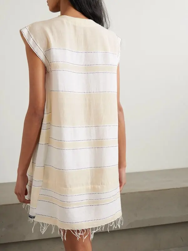 LEMLEM Elina Fringed Striped Cotton-blend Kaftan