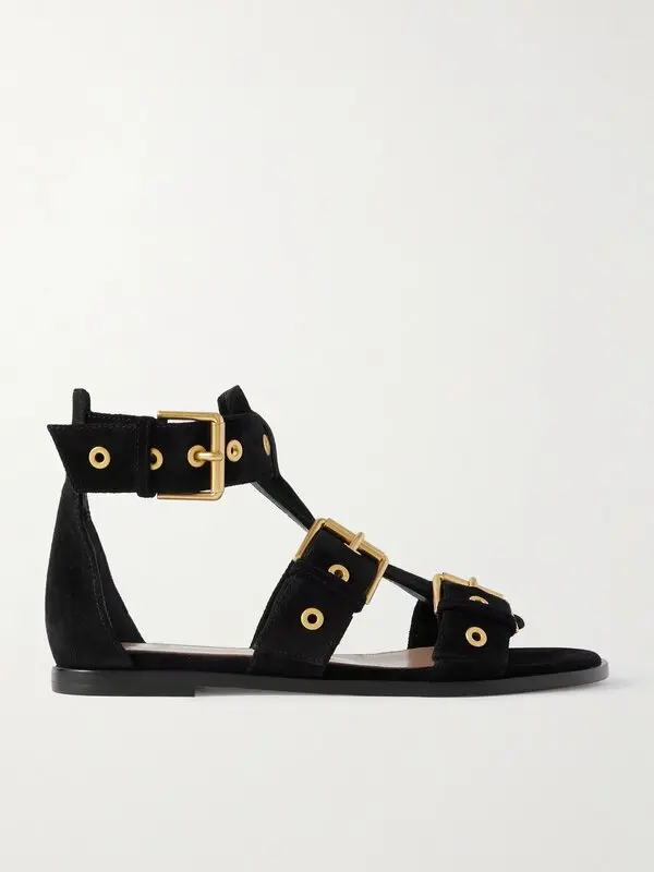 GIANVITO ROSSI Buckled Suede Sandals - Black