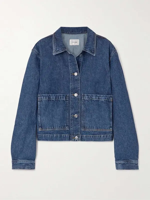 FRAME The Patch Pocket Cropped Denim Jacket - Mid Denim