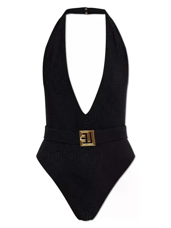 Balmain Plunging V-neck One-piece Swimsuit - Black