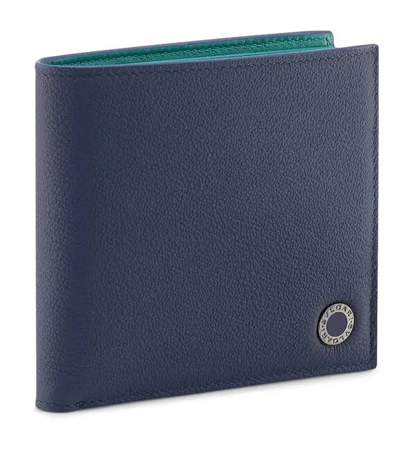 BVLGARI Leather Compact Bifold Wallet - Blue