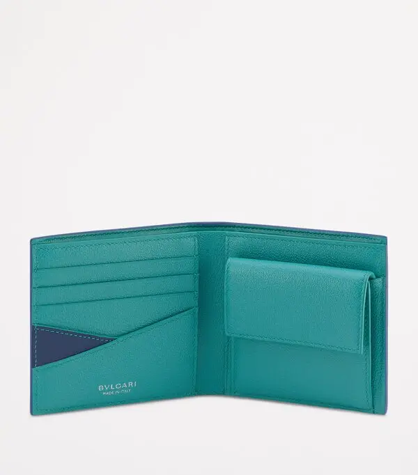 BVLGARI Leather Compact Bifold Wallet - Blue