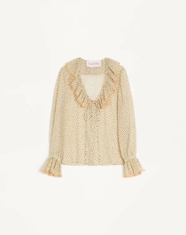 Valentino Garavani Light Georgette Shirt With Plusdepois Print And Ruffle Details - Birch/black