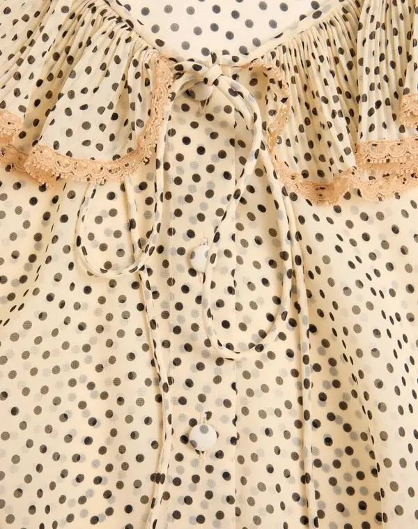 Valentino Garavani Light Georgette Shirt With Plusdepois Print And Ruffle Details - Birch/black