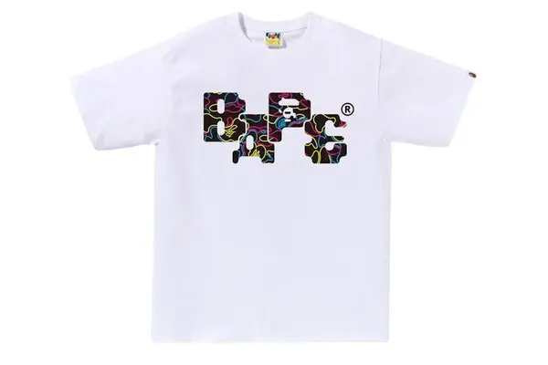 A BATHING APE Neon Camo 8bit Logo Tee Shirt - White