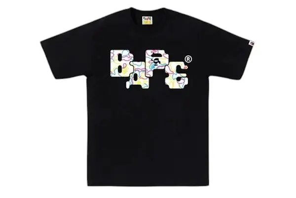 A BATHING APE Neon Camo 8bit Logo Tee Shirt - Black