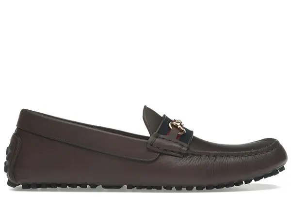 Gucci Ayrton Webbing-trimmed Horsebit Leather Driver Loafers - Brown