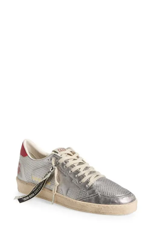 GOLDEN GOOSE Ball Star Perforated Sneakers - Silver/ Red