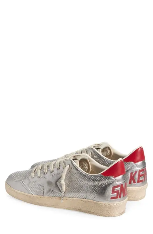 GOLDEN GOOSE Ball Star Perforated Sneakers - Silver/ Red