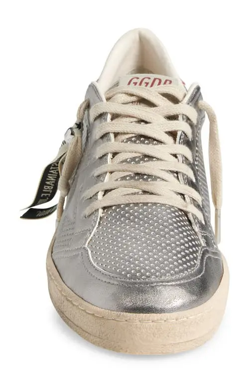 GOLDEN GOOSE Ball Star Perforated Sneakers - Silver/ Red