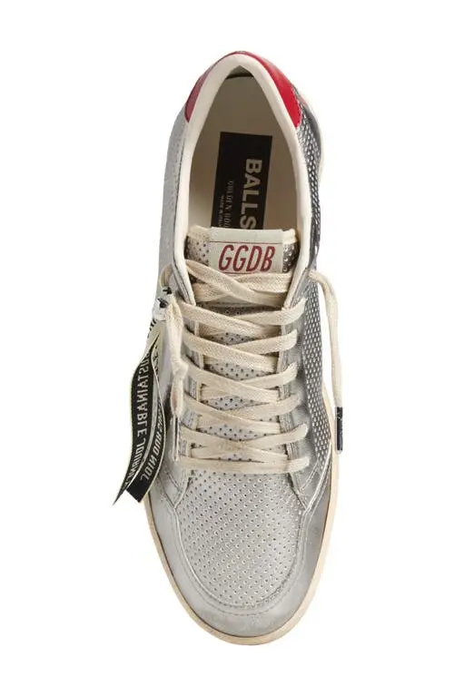 GOLDEN GOOSE Ball Star Perforated Sneakers - Silver/ Red