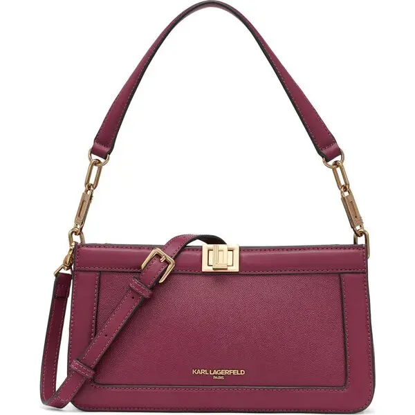 Karl Lagerfeld Paris Leather Shoulder Bag - Wine