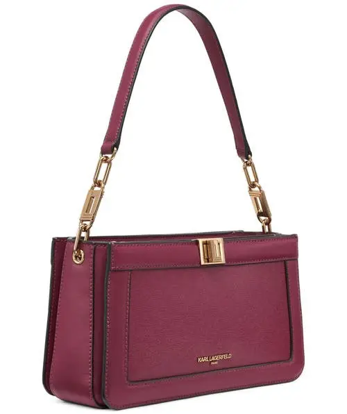 Karl Lagerfeld Paris Leather Shoulder Bag - Wine