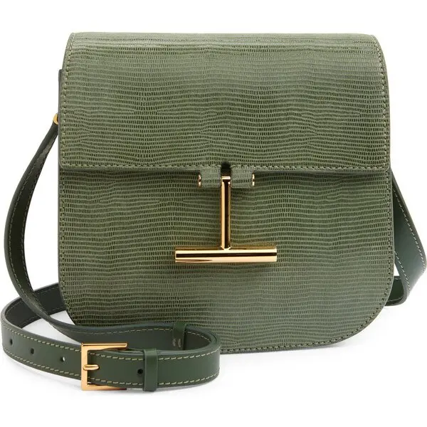TOM FORD Mini Tara Lizard Embossed Crossbody Bag - Laurel Green