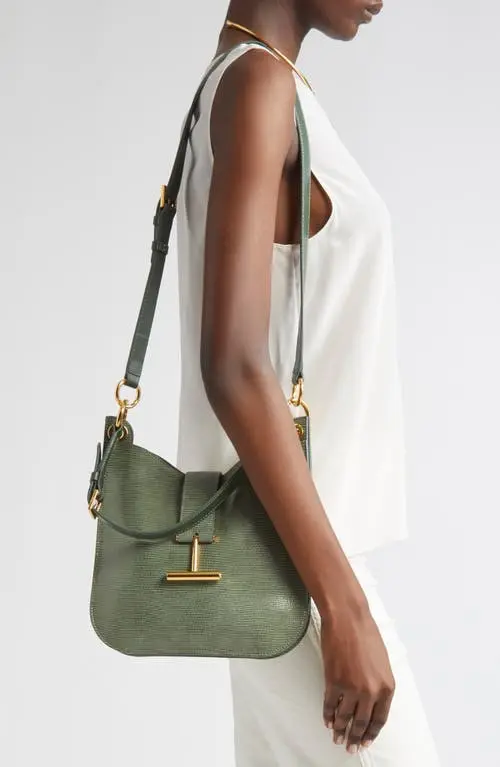 TOM FORD Mini Tara Lizard Embossed Crossbody Bag - Laurel Green