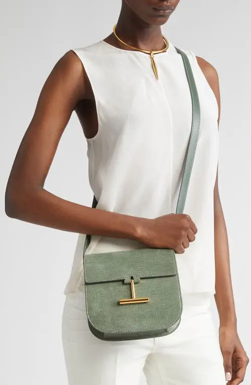 TOM FORD Mini Tara Lizard Embossed Crossbody Bag - Laurel Green