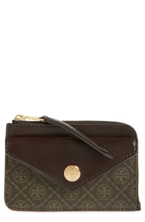 Tory Burch Small T Monogram Coated Canvas & Leather Zip Wallet - French Press