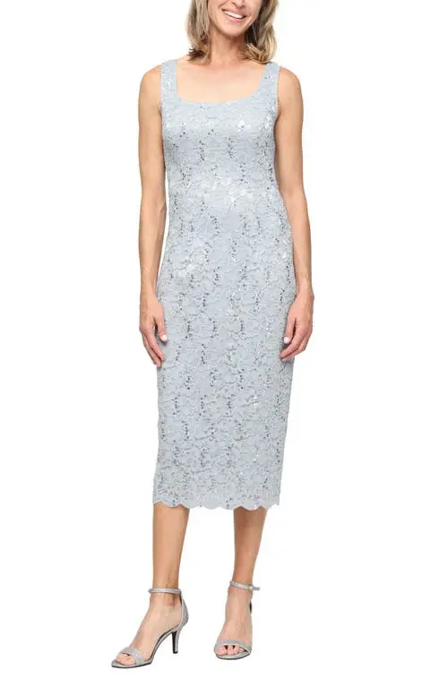 SL FASHIONS Lace Sequin Detail Dress & Jacket 2-piece Set - Sage
