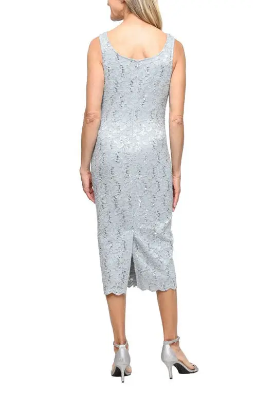 SL FASHIONS Lace Sequin Detail Dress & Jacket 2-piece Set - Sage