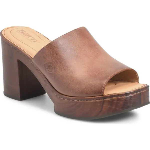 BØRN Nix Platform Slide Sandal - Brown Leather