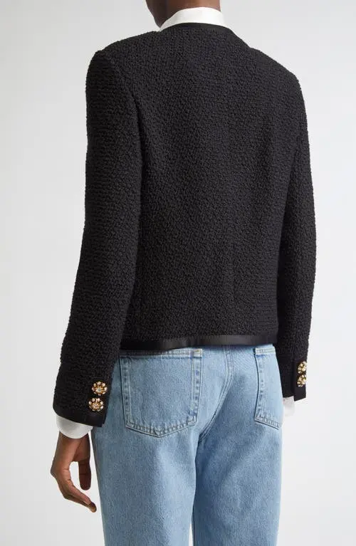 Dolce & Gabbana Bejeweled Button Crop Bouclé Tweed Jacket - Nero