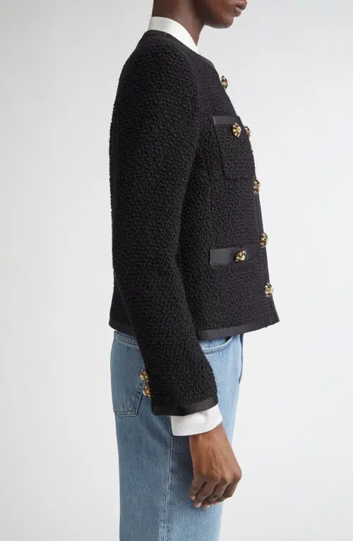 Dolce & Gabbana Bejeweled Button Crop Bouclé Tweed Jacket - Nero