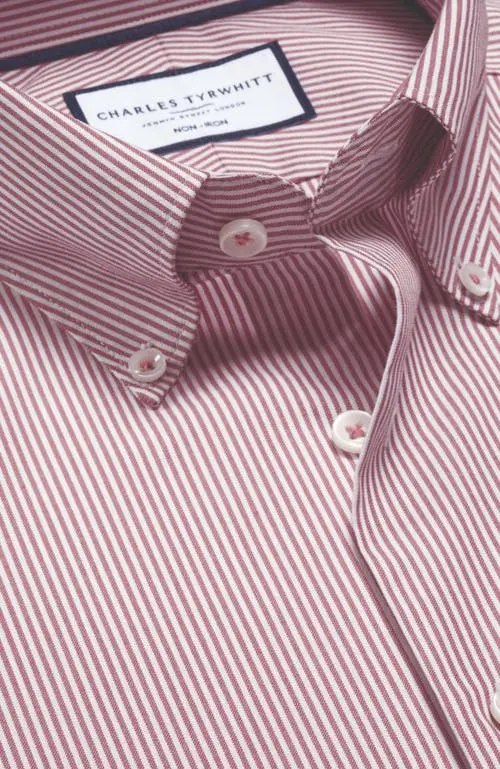 CHARLES TYRWHITT Non-iron Stretch Pinpoint Oxford Stripe Shirt - Maroon Red