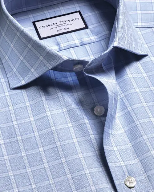 CHARLES TYRWHITT Non-iron Twill Check Shirt - Sky Blue