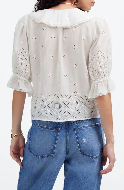 Madewell Pintuck Ruffle Puff-sleeve Top - White