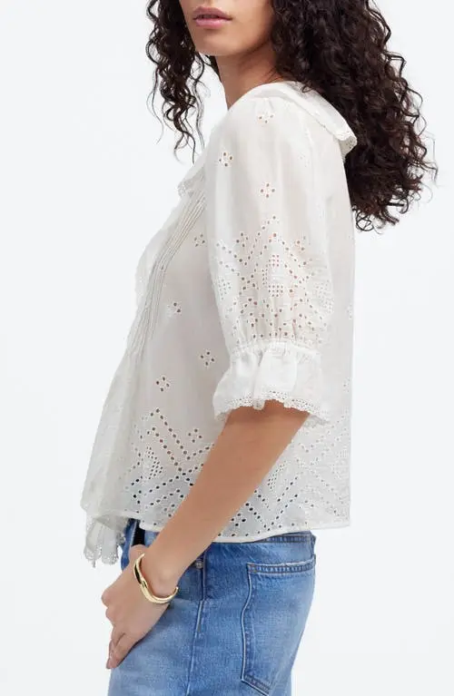 Madewell Pintuck Ruffle Puff-sleeve Top - White