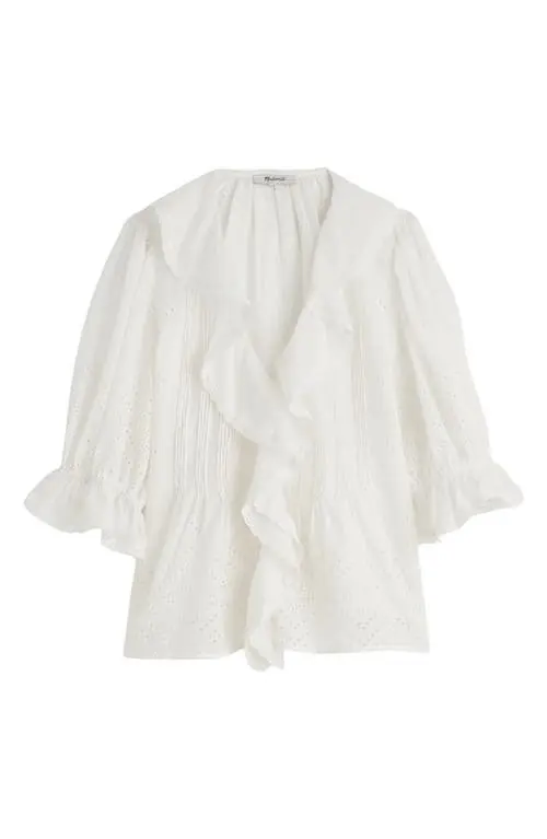 Madewell Pintuck Ruffle Puff-sleeve Top - White