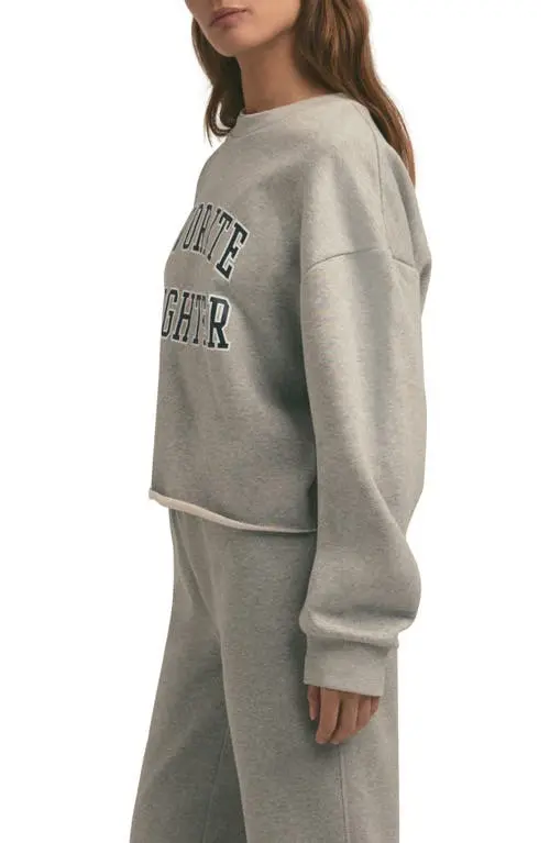 FAVORITE DAUGHTER Cropped Sweatshirt - Heather Grey/navy