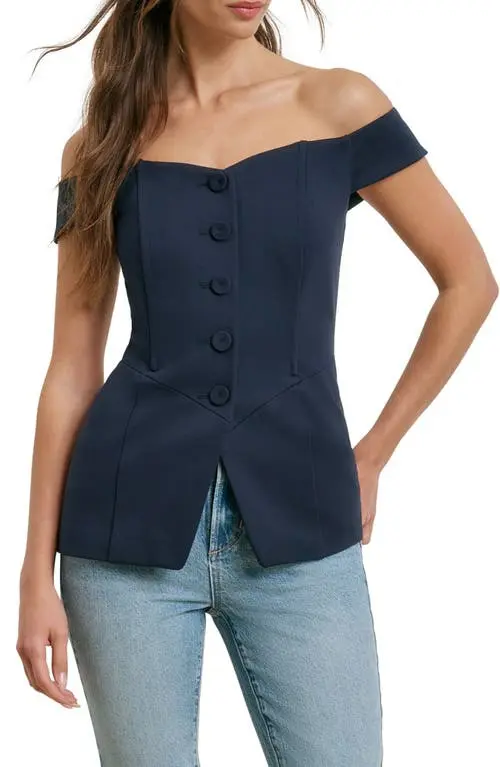 FAVORITE DAUGHTER Off-the-shoulder Peplum Top - Navy