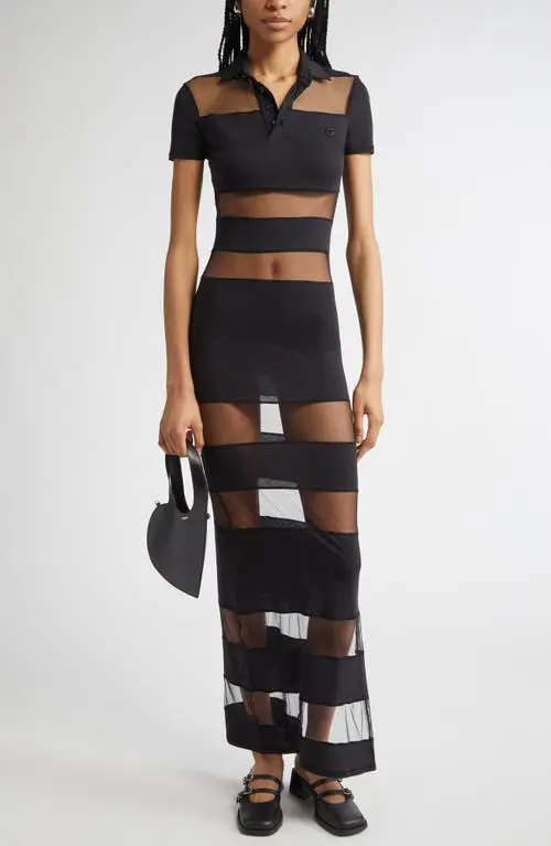 Coperni Stripe Semisheer Polo Dress - Black