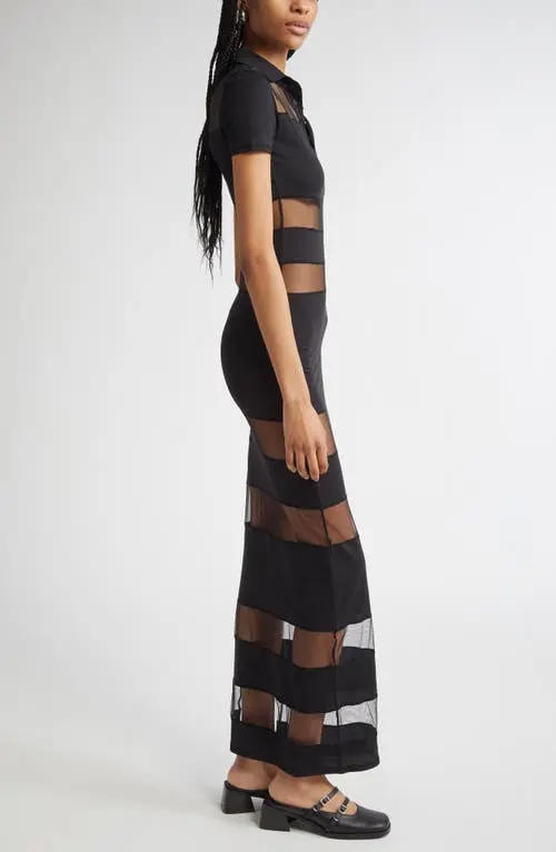 Coperni Stripe Semisheer Polo Dress - Black