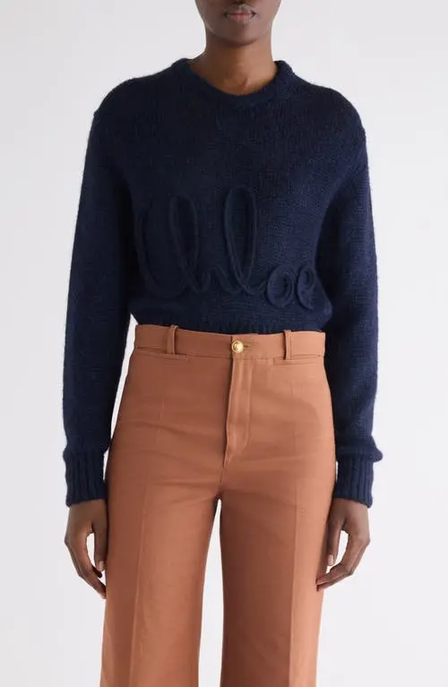 Chloé Raised Logo Alpaca & Silk Sweater - Navy
