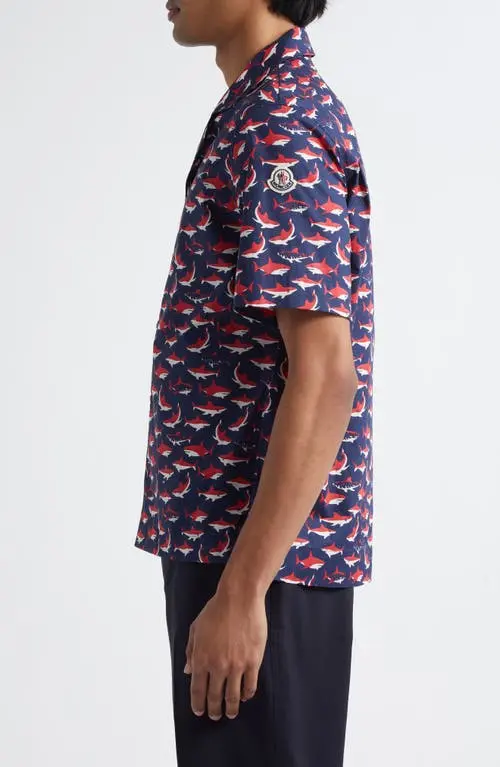 Moncler Logo Shark Cotton Camp Shirt