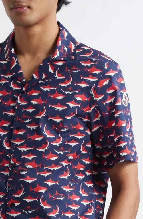 Moncler Logo Shark Cotton Camp Shirt