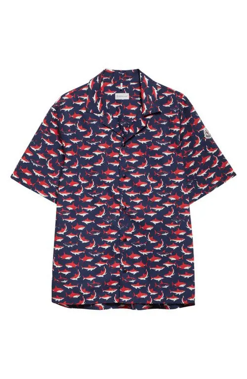 Moncler Logo Shark Cotton Camp Shirt