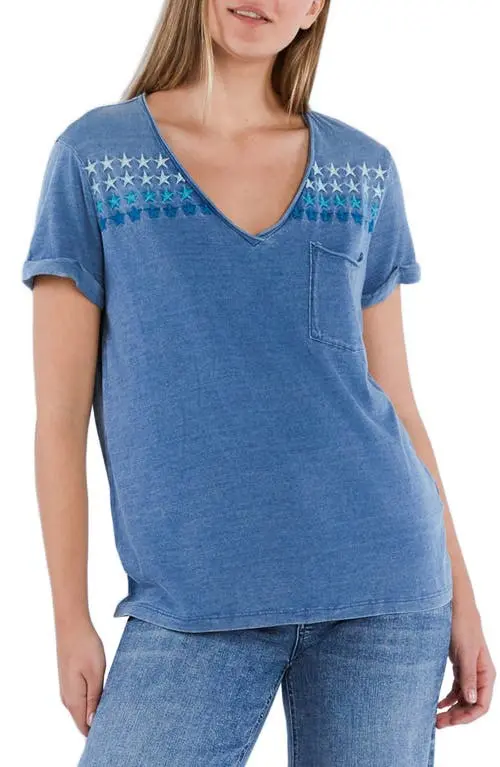 BILLY T Star Embroidered V-neck T-shirt - Blue Combo