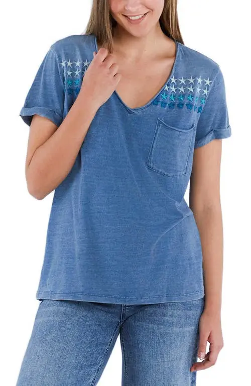BILLY T Star Embroidered V-neck T-shirt - Blue Combo