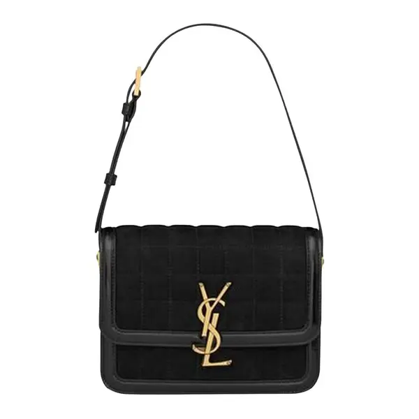 Saint Laurent Logo Plaque Quilted Shoulder Bag - Black
