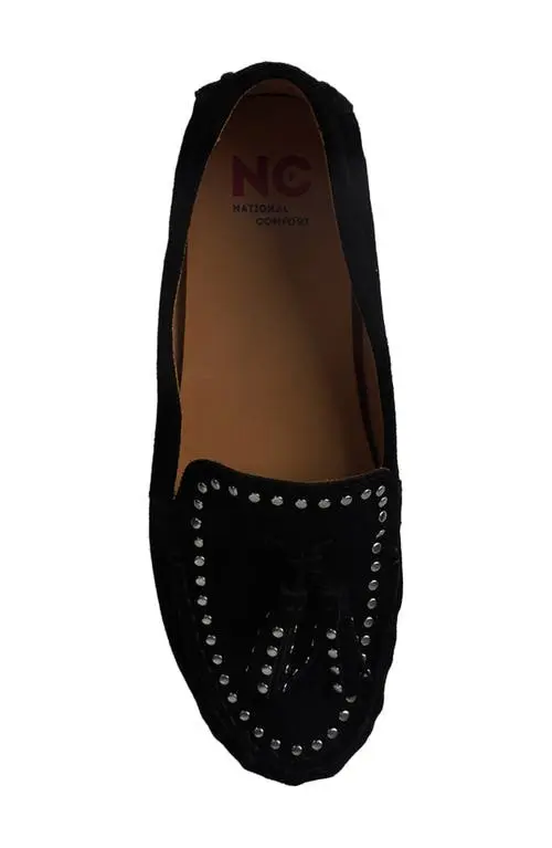 NATIONAL COMFORT Serinna Studded Tassel Loafer - Black Suede