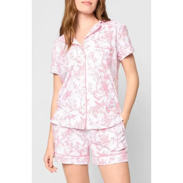PETITE PLUME Timeless Toile Classic Pima Cotton Short Sleeve Short Pajamas - Pink