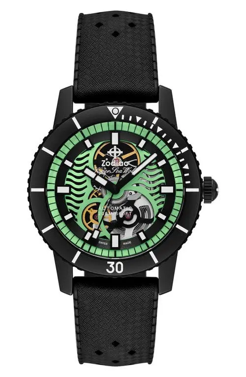 ZODIAC Compression Diver Skeleton Strap Watch - Black